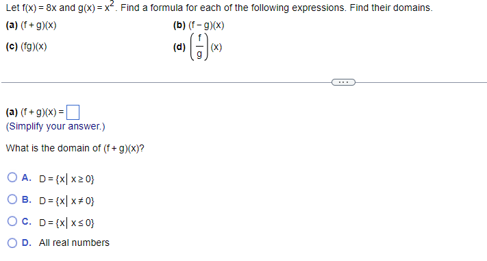 Solved Let f(x)=8x ﻿and g(x)=x2. ﻿Find a formula for each of | Chegg.com