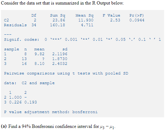 Consider the data set that is summarized in the R | Chegg.com