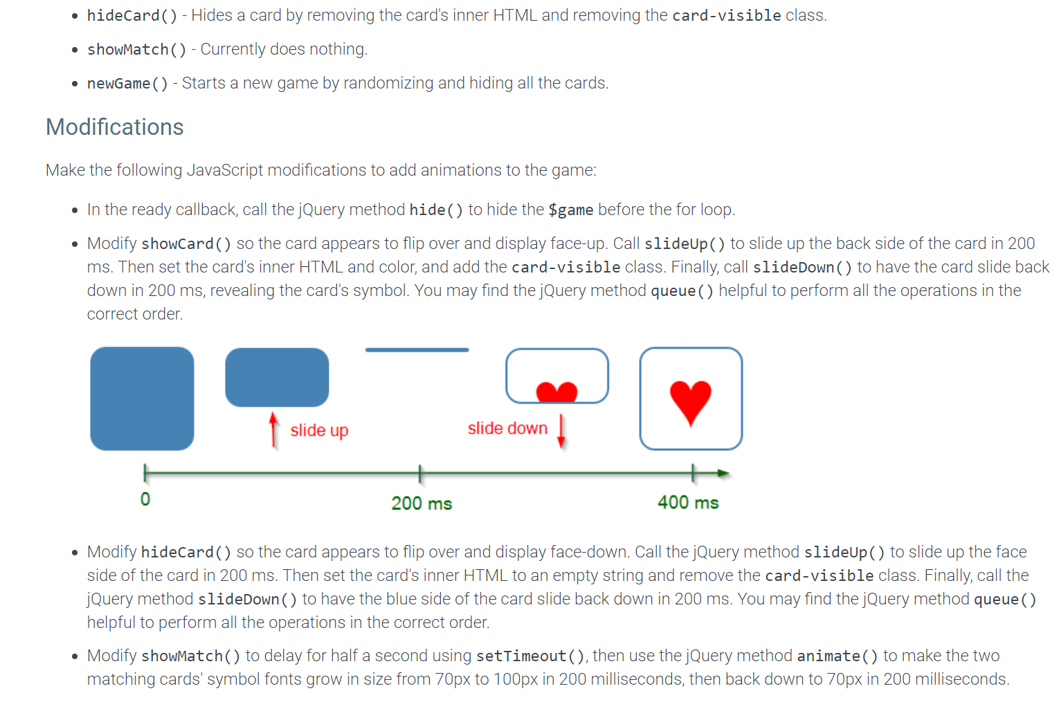 Solved 9.12 LAB: Memory game animations (jQuery) The given | Chegg.com