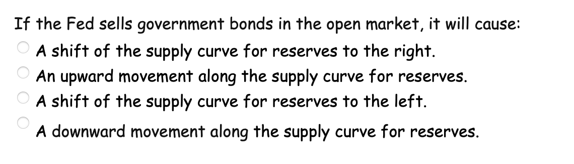 Solved Ο Ο Ο If the Fed sells government bonds in the open | Chegg.com