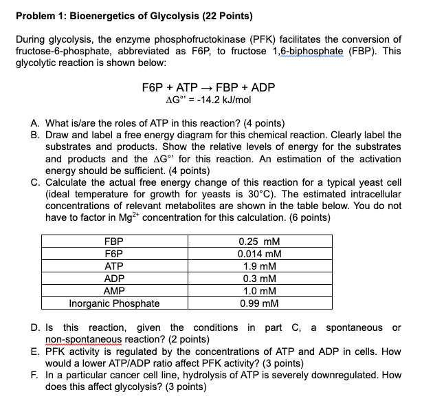 Solved Problem 1: Bioenergetics of Glycolysis (22 points) | Chegg.com