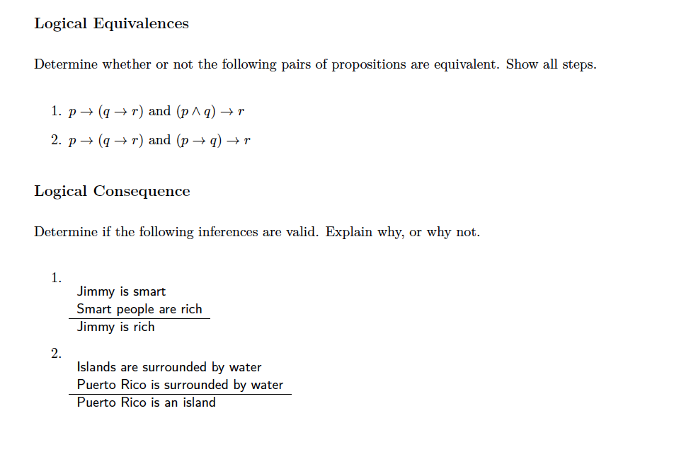 Solved Logical Equivalences Determine whether or not the | Chegg.com