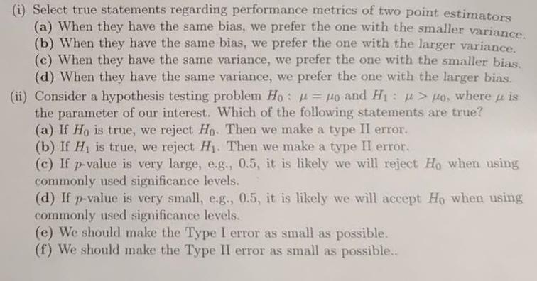 Solved a (i) Select true statements regarding performance | Chegg.com