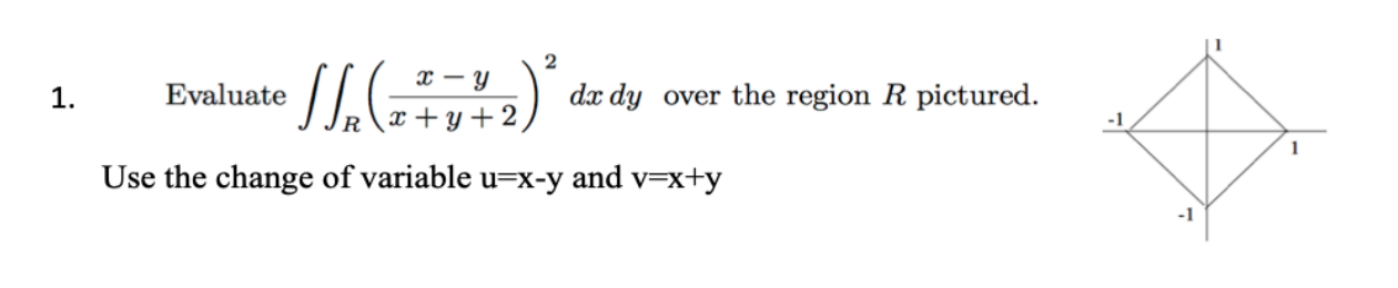 Solved Evaluate ∬R(x+y+2x−y)2dxdy over the region R | Chegg.com
