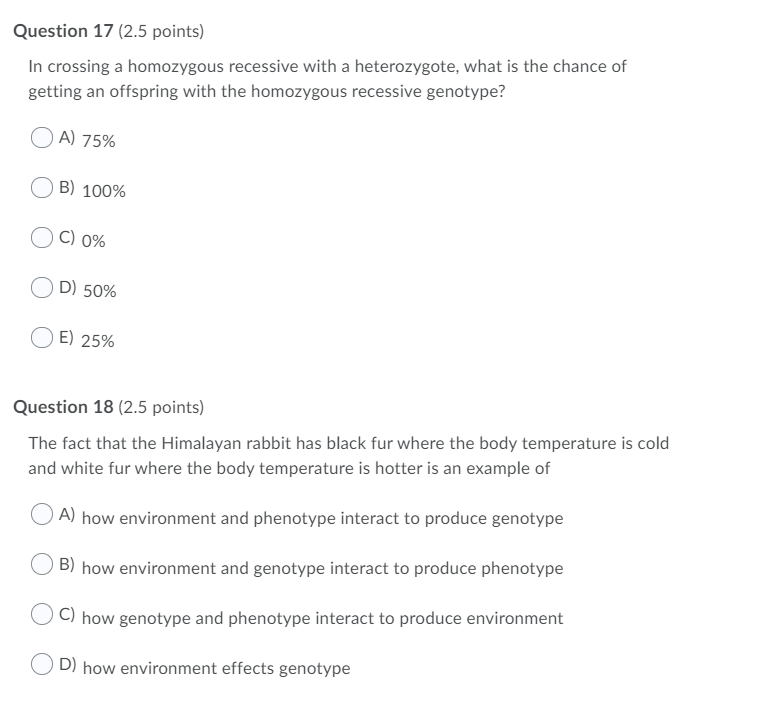 Solved Question 17 (2.5 points) In crossing a homozygous | Chegg.com