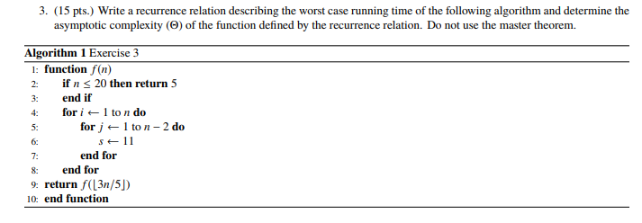 3. (15 pts.) Write a recurrence relation describing | Chegg.com