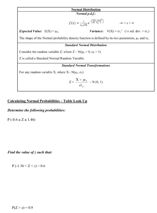 Solved Normal Distribution Normal p.d.f Expected Value: | Chegg.com
