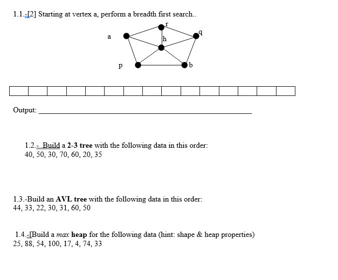 Solved 1.1.-12] Starting at vertex a, perform a breadth | Chegg.com