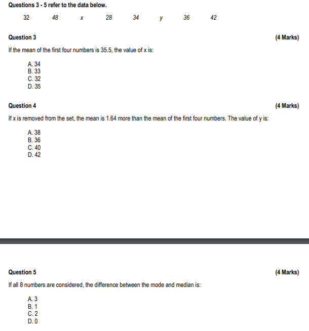 Solved Questions 3 - 5 ﻿refer to the data | Chegg.com