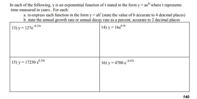Solved In each of the following, y is an exponential | Chegg.com