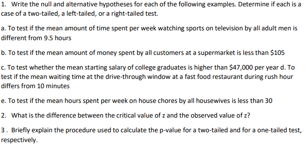 Solved 1 Write The Null And Alternative Hypotheses For Each