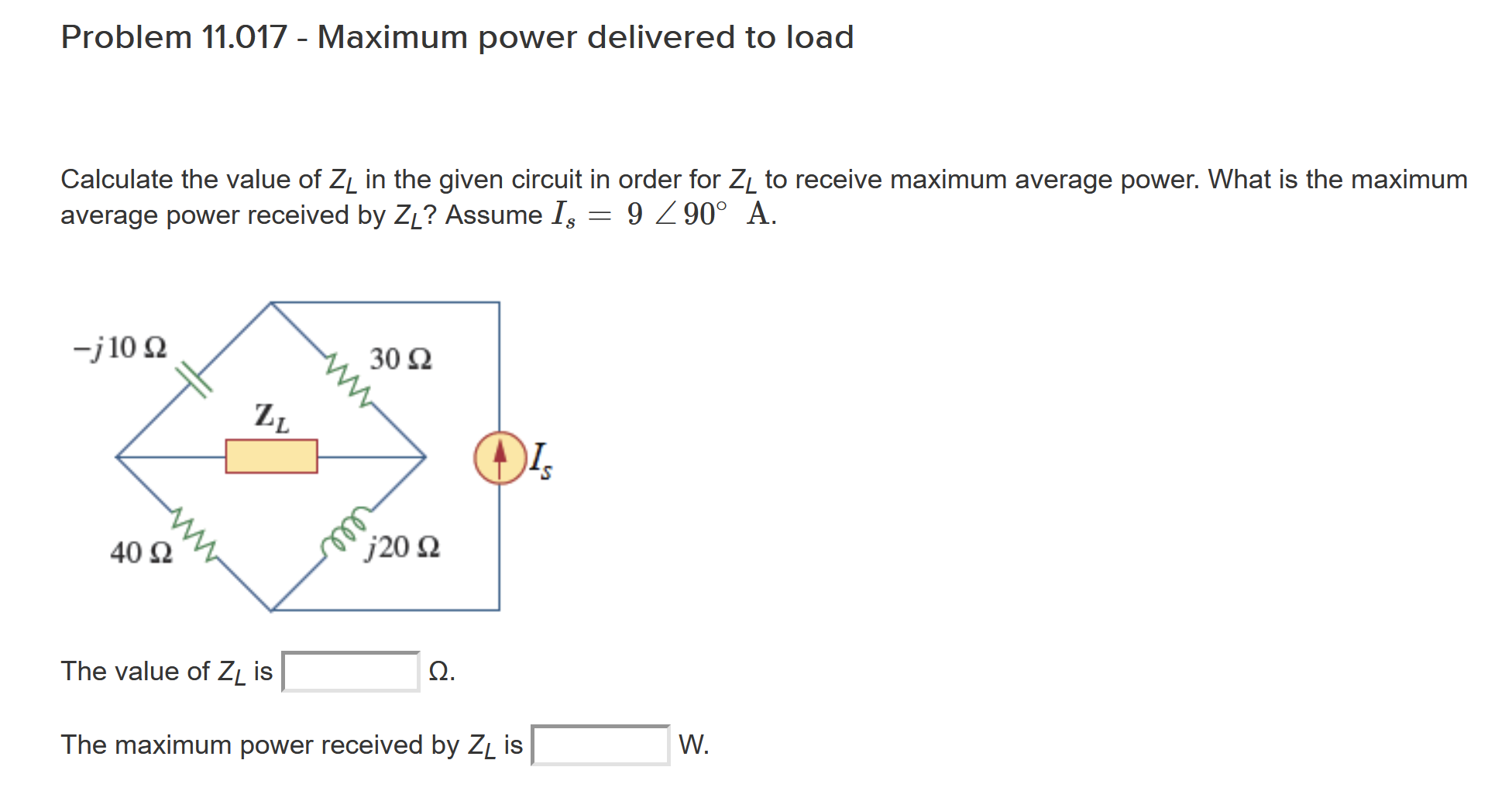 Solved Problem 11.017 - Maximum power delivered to load | Chegg.com