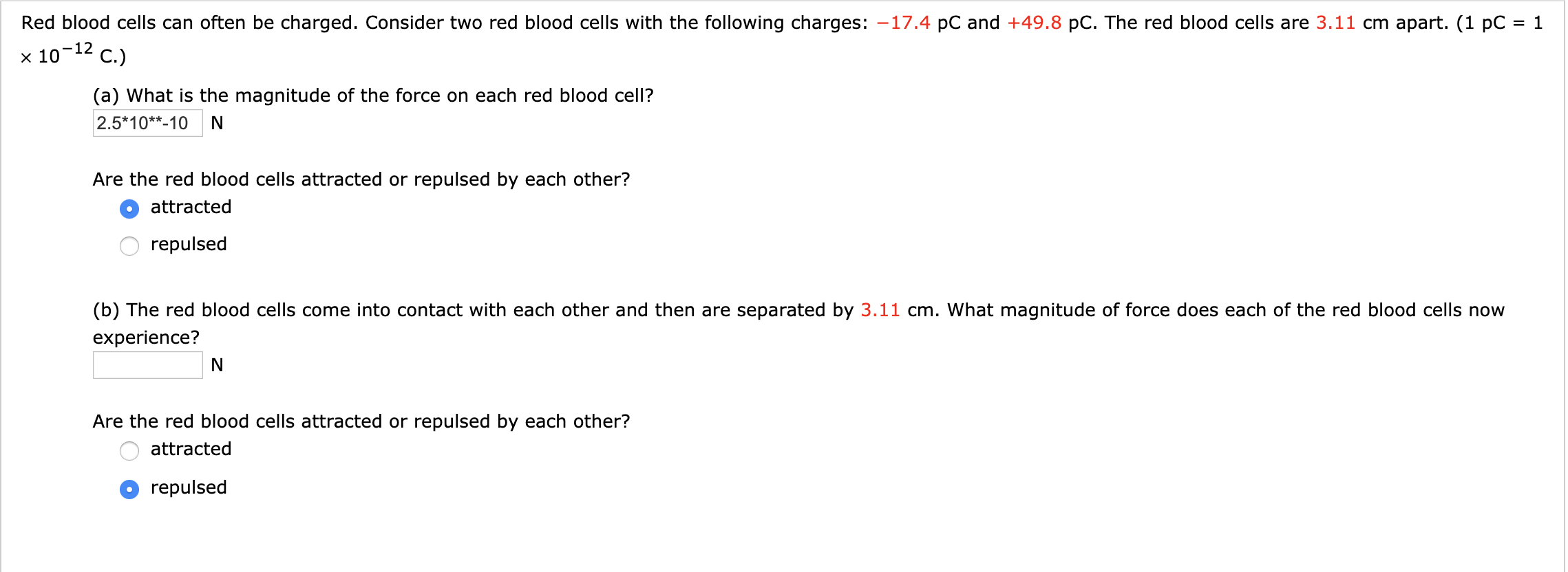 Solved Red blood cells can often be charged. Consider two | Chegg.com