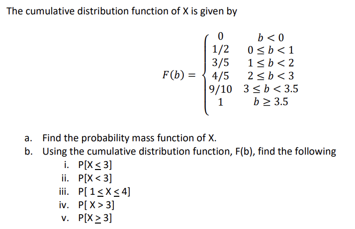 Solved The cumulative distribution function of X is given by | Chegg.com