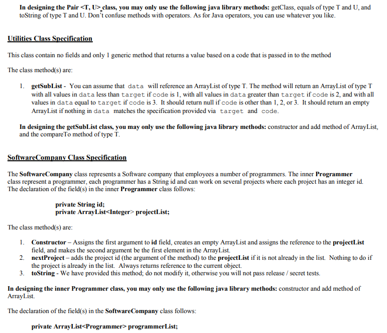 Solved Pair Class Specification The Pair class represents a | Chegg.com