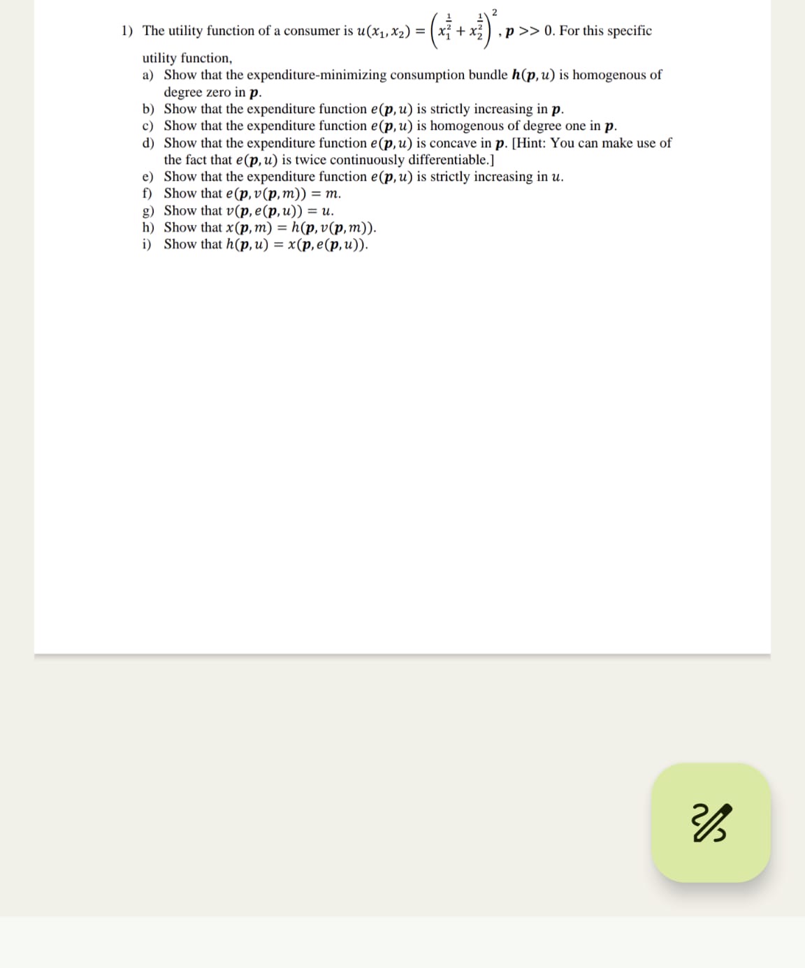 Solved The utility function of a consumer is | Chegg.com