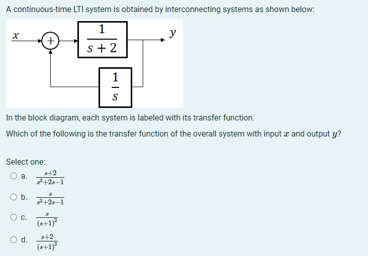 Solved s+1 = The Laplace transform of a continuous-time | Chegg.com