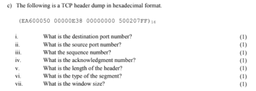 Solved c) The following is a TCP header dump in hexadecimal | Chegg.com