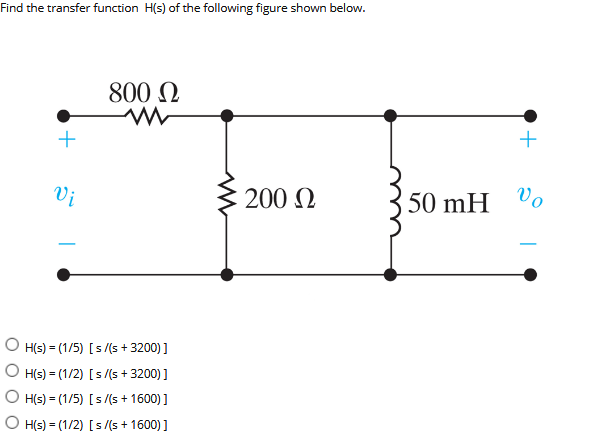 Solved Find the transfer function H(s) of the following | Chegg.com
