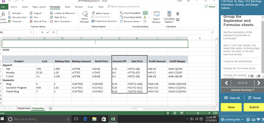 Solved 1.00 Point: XL Step 1.5.2 Set Page Orientation, | Chegg.com
