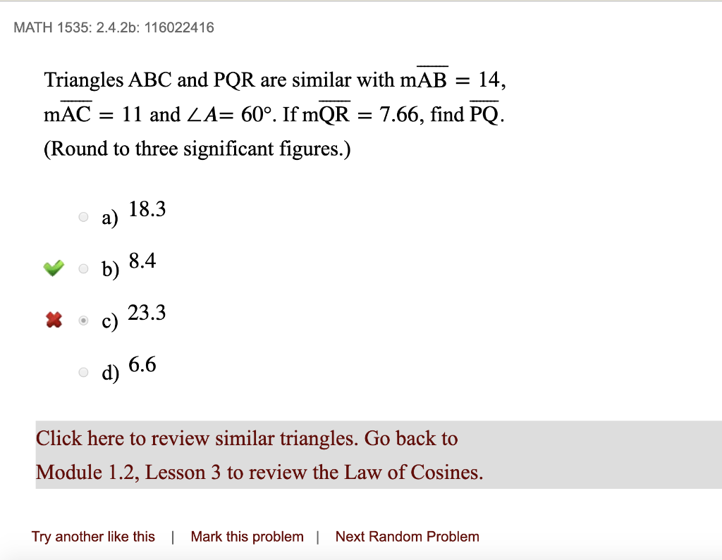 Solved MATH 1535: 2.4.2b: 116022416 Triangles ABC and PQR | Chegg.com