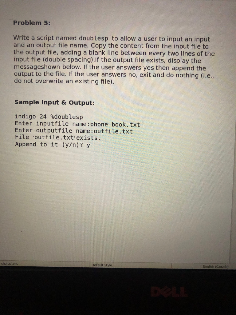Solved Problem 5 Write A Script Named Doublesp To Allow A 2241