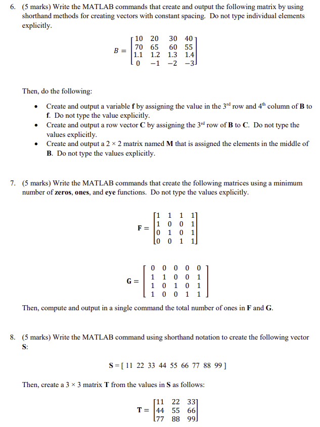Solved 1 3 Marks Write A Matlab Command That Calculates