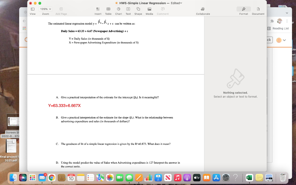 Solved . HW5-Simple Linear Regression - Edited 125% O View | Chegg.com