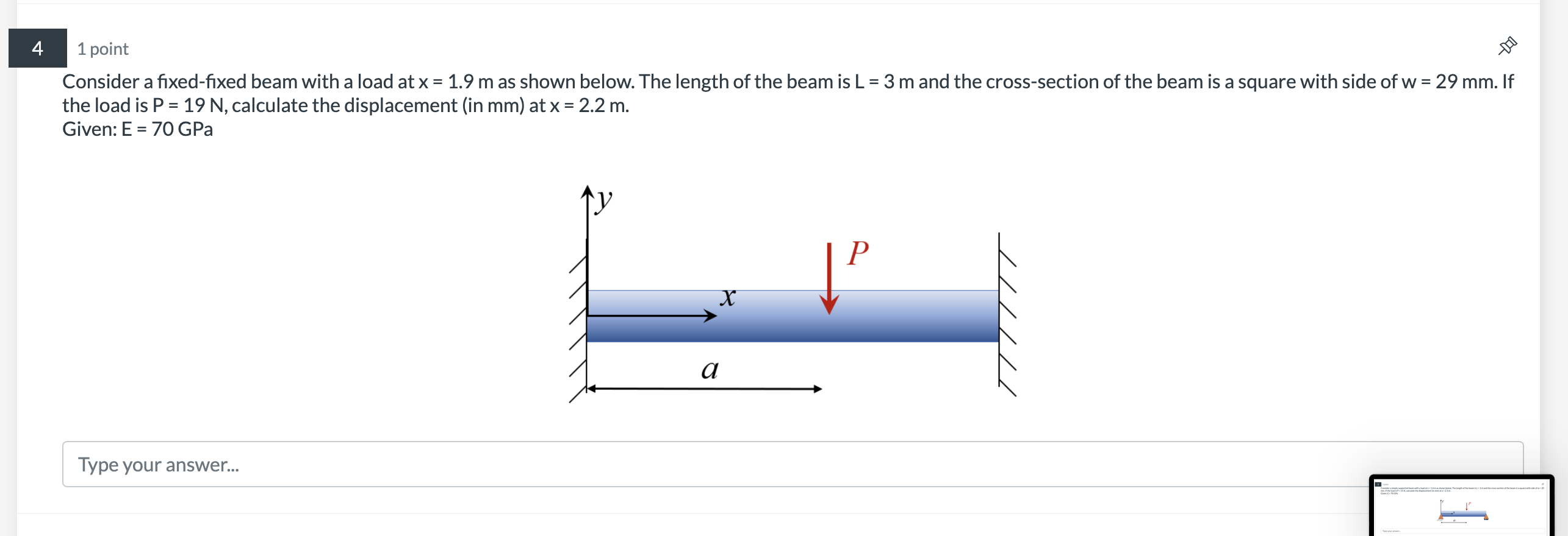 Solved Consider a fixed-fixed beam with a load at x=1.9 m as | Chegg.com