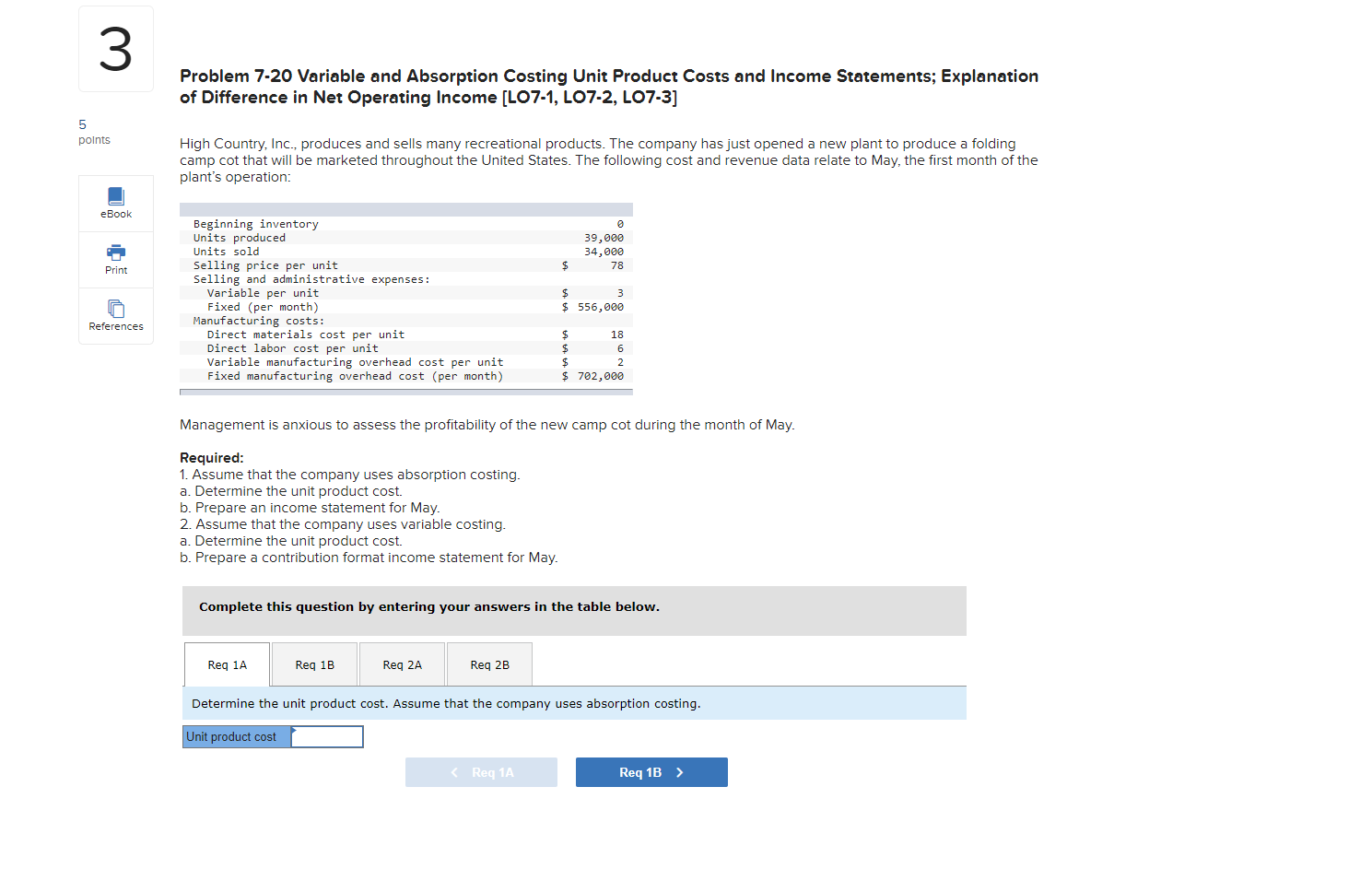 Solved Problem 7-20 Variable and Absorption Costing Unit | Chegg.com