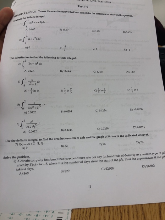 Solved ICATIONS/ MATH 1325 UTIPLE CHOICE. Choose the | Chegg.com