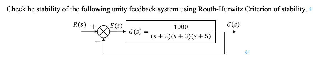 Solved Check he stability of the following unity feedback | Chegg.com