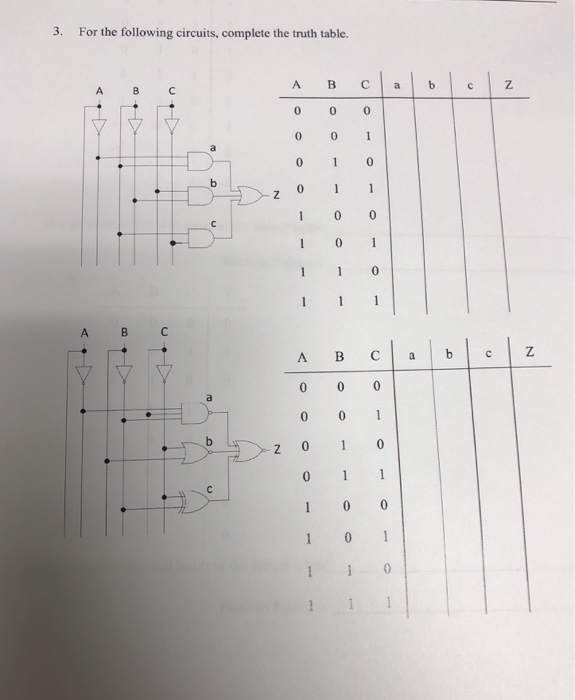 Solved For the following circuits, complete the truth table. | Chegg.com
