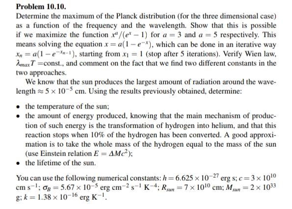 Solved Problem 10.10. Determine the maximum of the Planck | Chegg.com