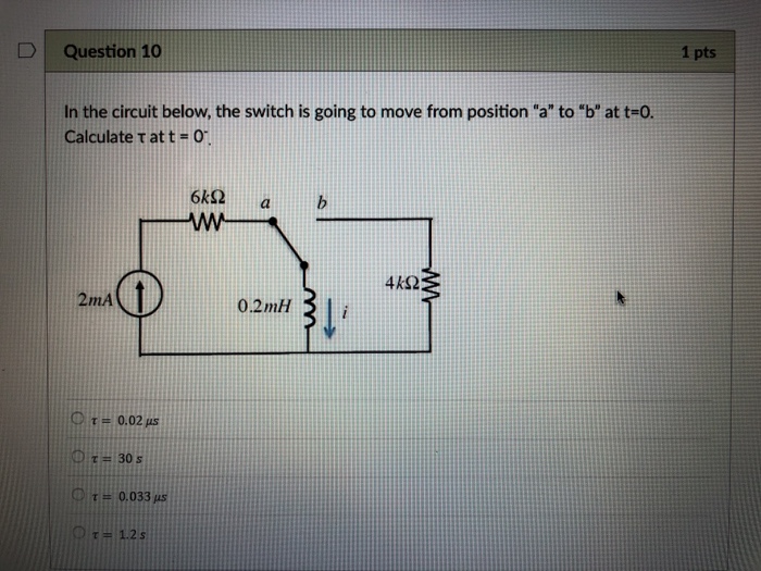 Solved DQuestion 10 1 pts In the circuit below, the switch | Chegg.com Solved DQuestion 10 1 pts In the circuit below, the switch | Chegg.com