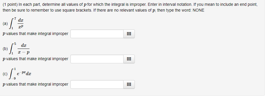 Solved (1 point) In each part, determine all values of p for | Chegg.com