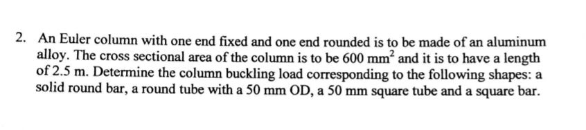Solved 2. An Euler column with one end fixed and one end | Chegg.com