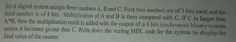Solved (b) A digital system accepts three numbers A, B and | Chegg.com