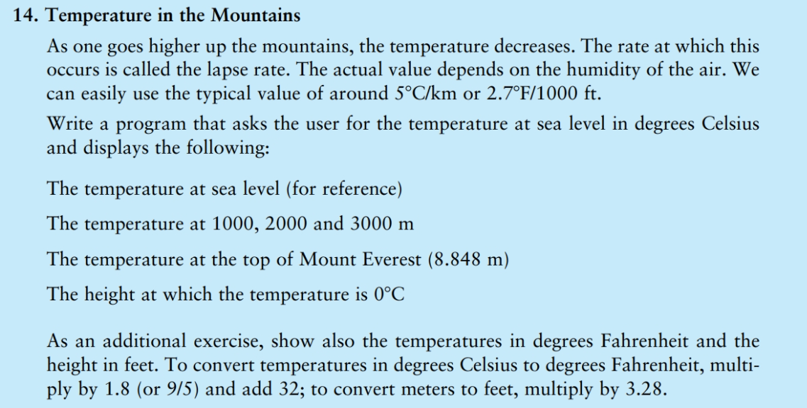 Solved 14. Temperature in the Mountains As one goes higher | Chegg.com