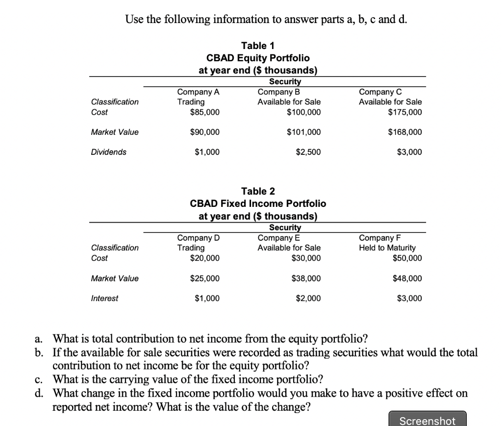 Use the following information to answer parts a, b, c | Chegg.com