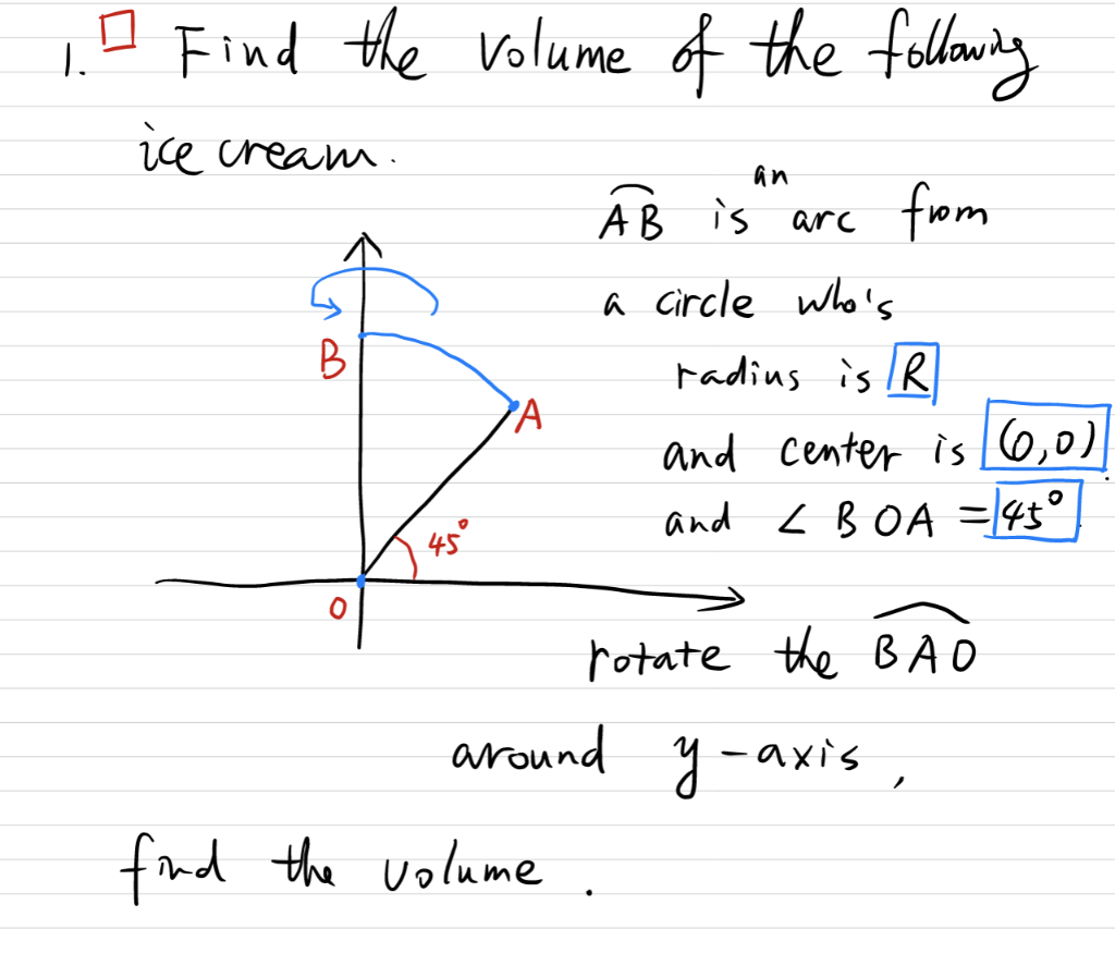 Solved in Find the volume of the following ice cream. AB is | Chegg.com