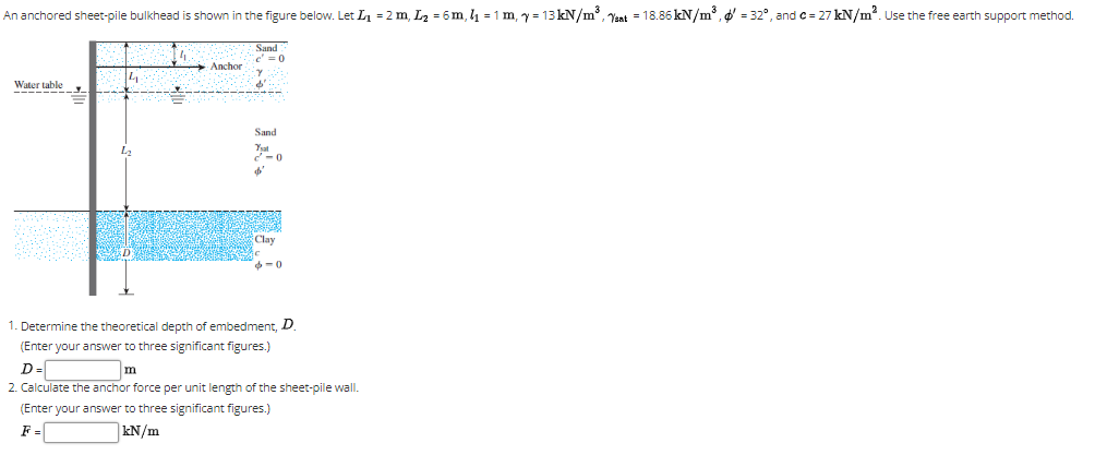 Solved An anchored sheet-pile bulkhead is shown in the | Chegg.com