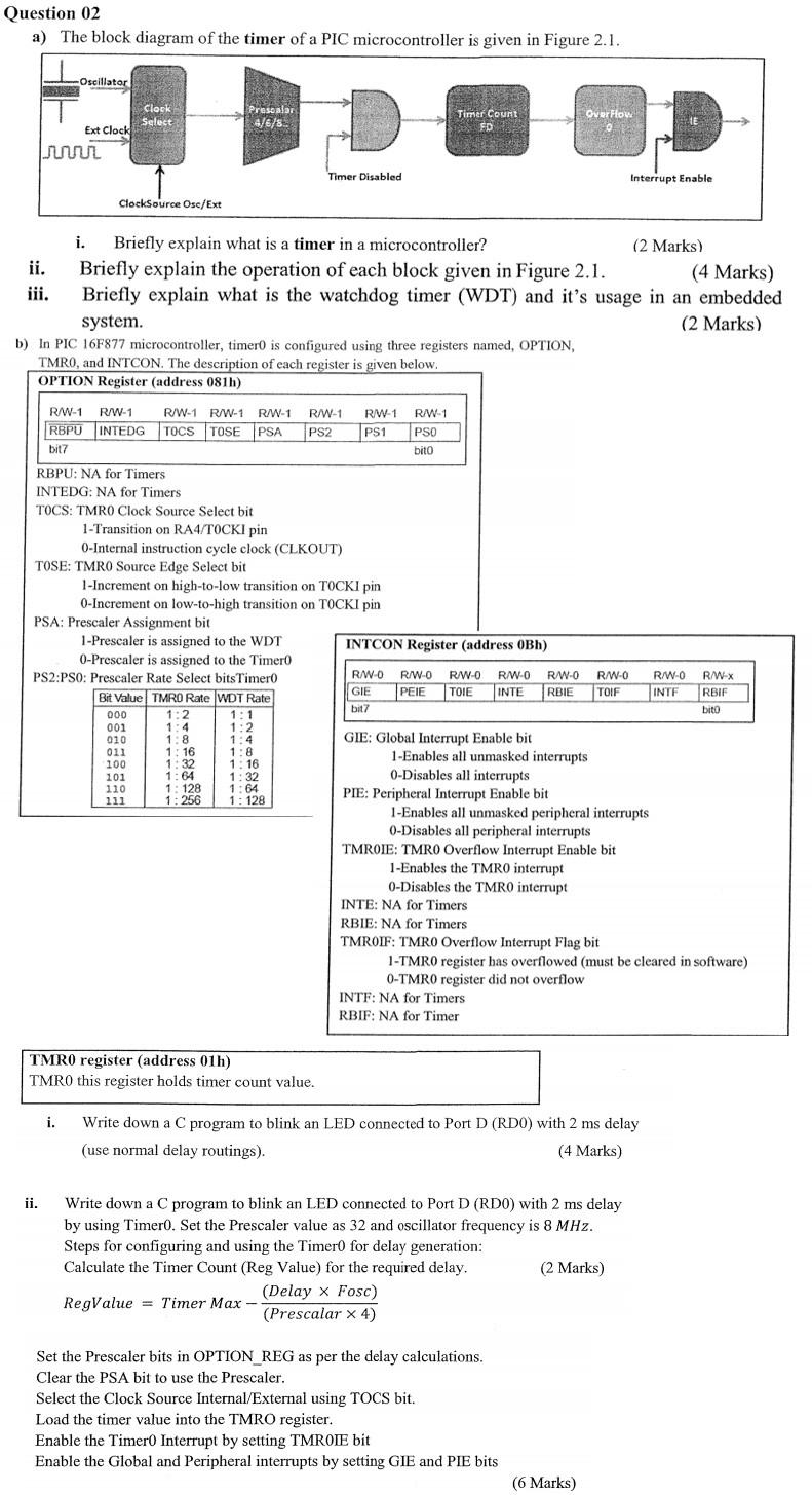 Solved Question 02 a) The block diagram of the timer of a | Chegg.com