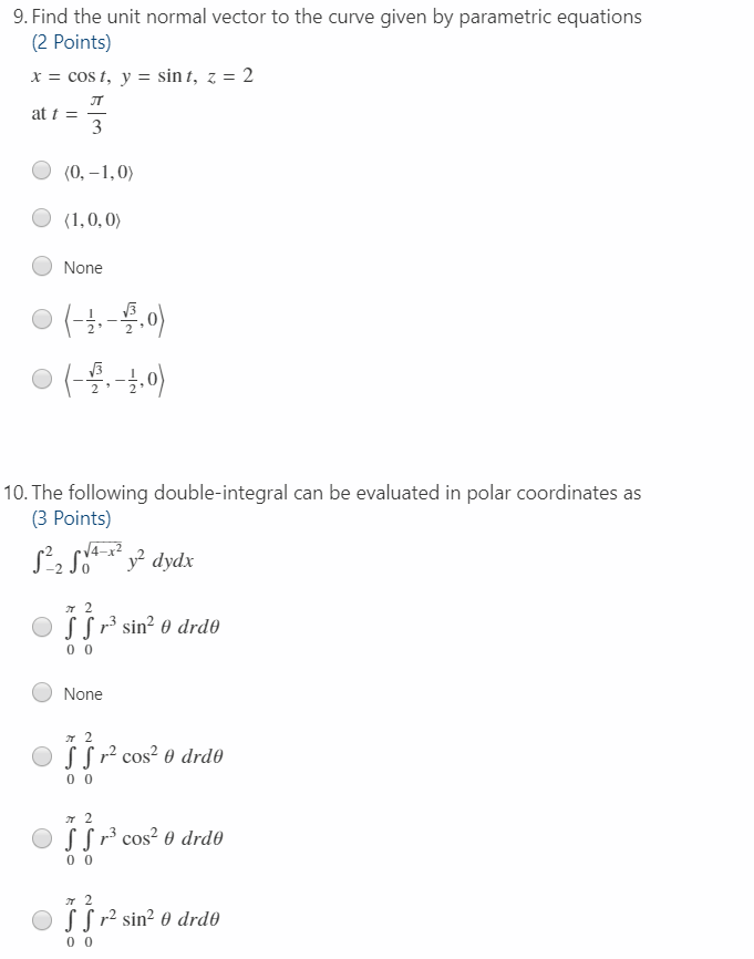 Solved 9. Find the unit normal vector to the curve given by | Chegg.com