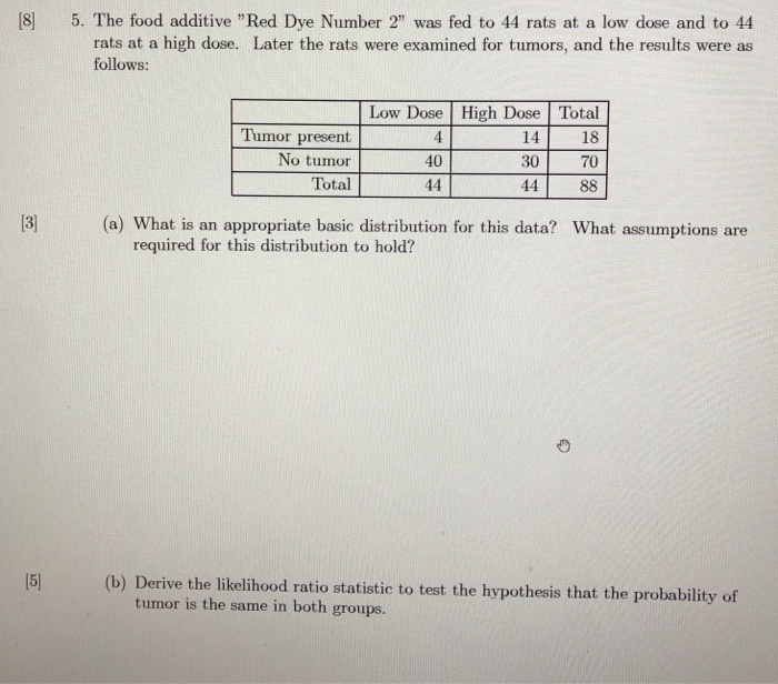 Solved [8 5. The food additive "Red Dye Number 2" was fed to | Chegg.com