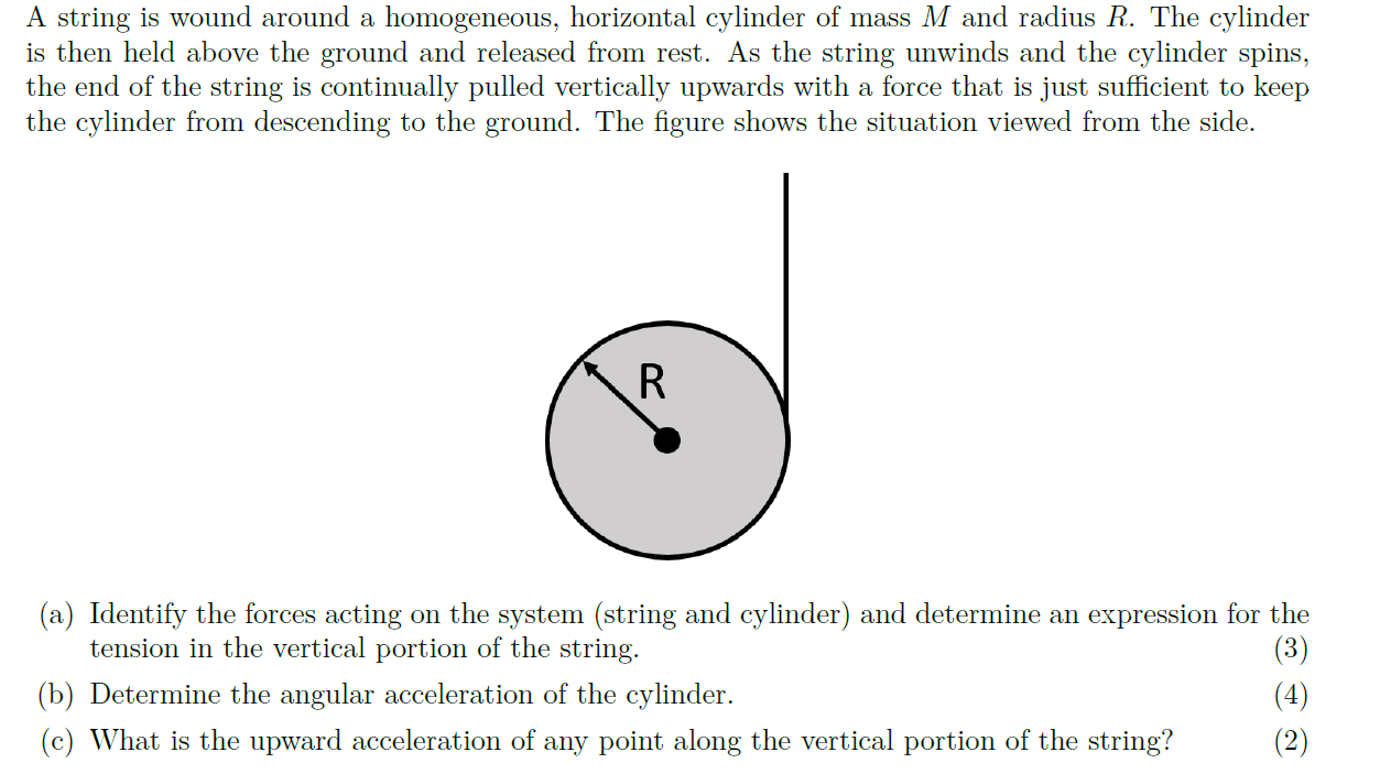 Solved A string is wound around a homogeneous, horizontal | Chegg.com