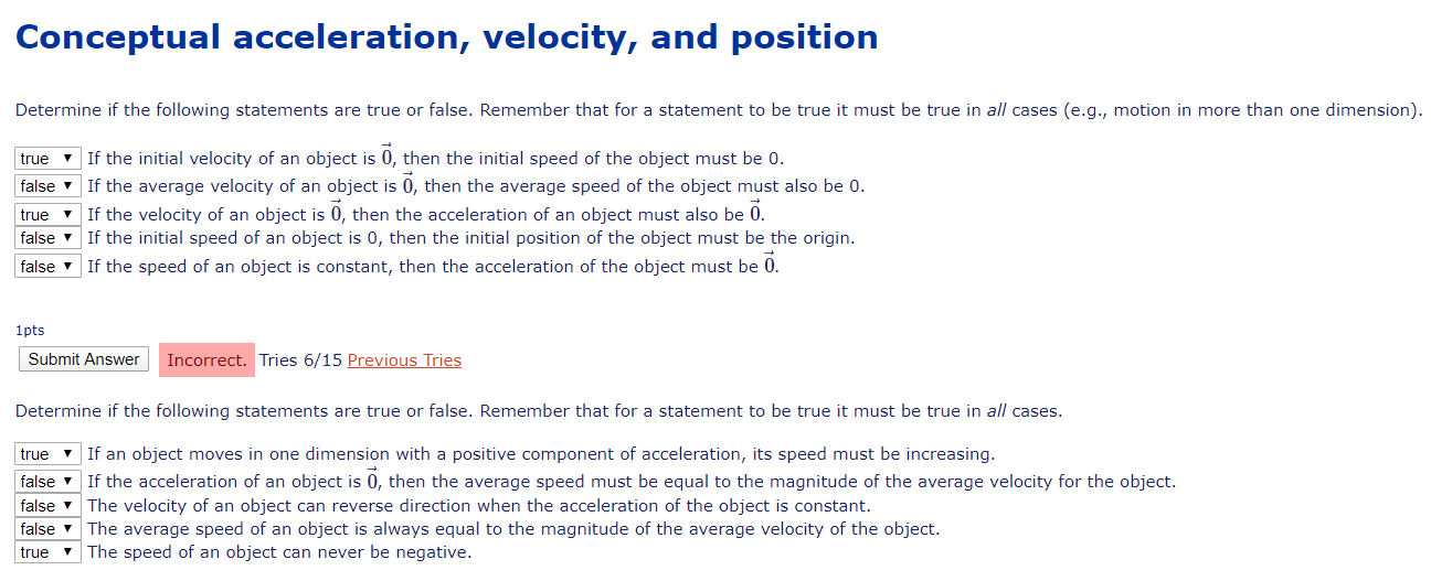 Solved Conceptual acceleration, velocity, and position | Chegg.com