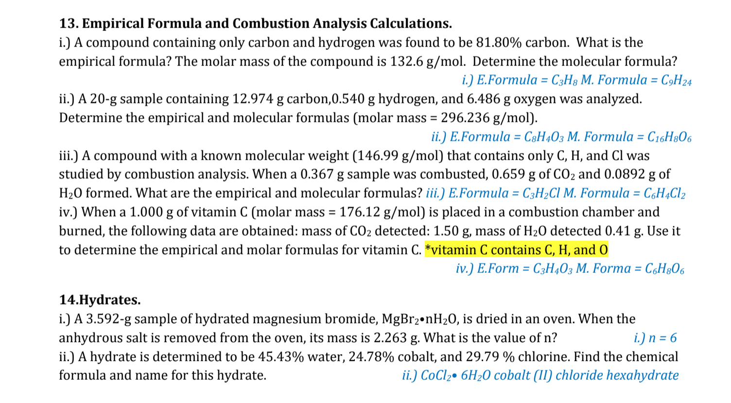 Solved 13. Empirical Formula and Combustion Analysis | Chegg.com