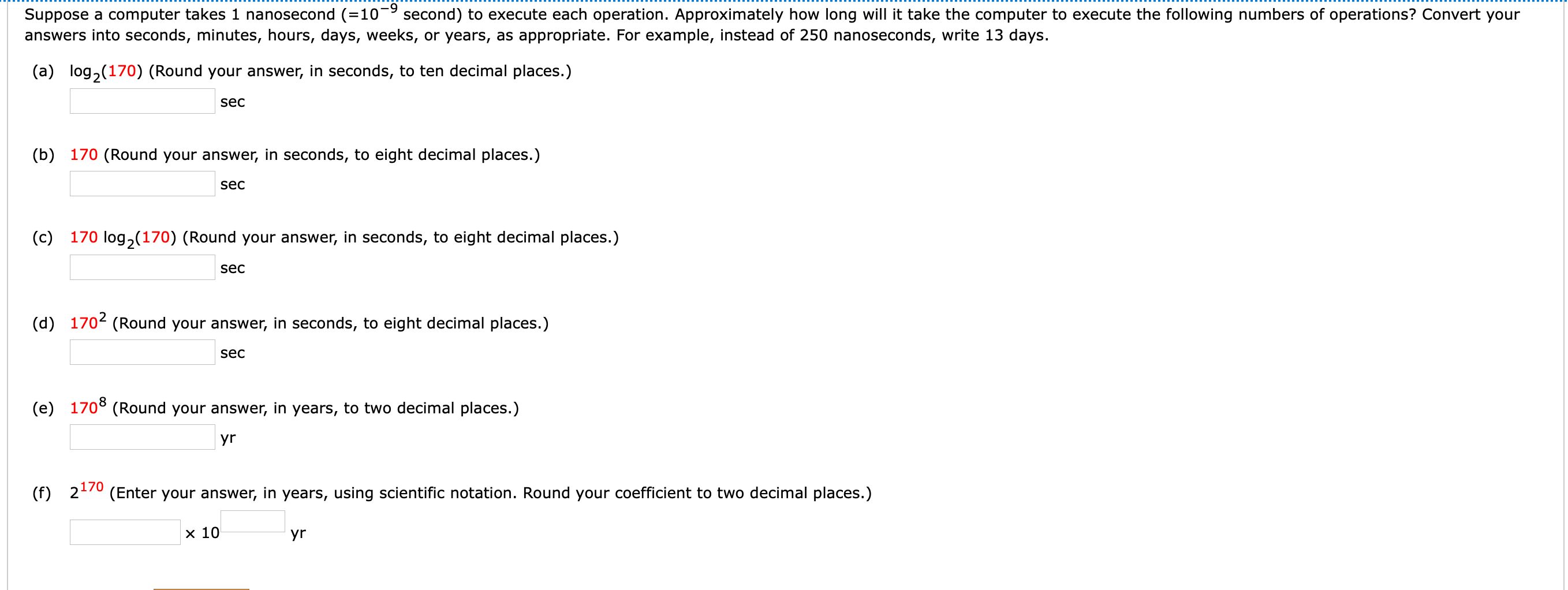 Solved Suppose a computer takes 1 nanosecond (=10-9 second) | Chegg.com
