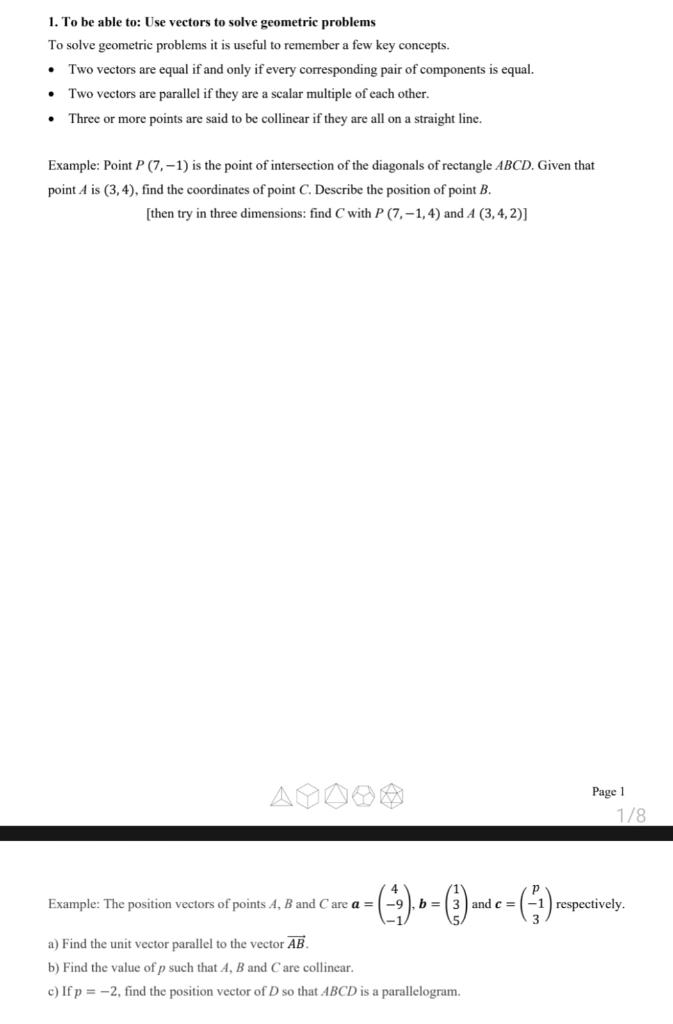 Solved 1. To be able to: Use vectors to solve geometric | Chegg.com